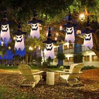 China Outdoor Halloween Hanging Ghost Witch Hat Decorations 45x20cm LED Lighted Glowing for sale