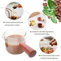 China Wooden Handle Borosilicate Glass Espresso Measuring Cup 3oz 90ml Heat Resistant for sale