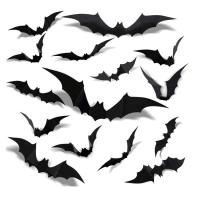 China 12 Pcs PVC Halloween 3D Black Bats Stickers for Wall Decor Removable 36g for sale