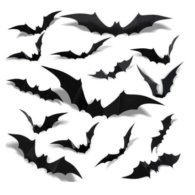 China 12 Pcs PVC Halloween 3D Black Bats Stickers for Wall Decor Removable 36g for sale