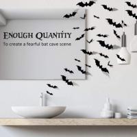 China 12 Pcs PVC Halloween 3D Black Bats Stickers for Wall Decor Removable 36g for sale