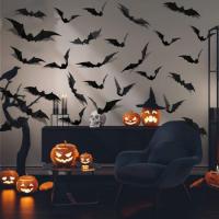 China 12 Pcs PVC Halloween 3D Black Bats Stickers for Wall Decor Removable 36g for sale