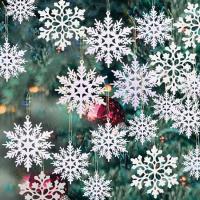 China 36pcs Plastic Glitter White Snowflake Ornaments 4.2 3 1.8 Inch Christmas Decor for sale