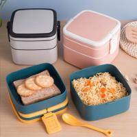 China Double Layer Plastic Multi Compartment Lunch Box Bento 1000ml 1400ml with Spoon for sale