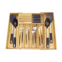 China Expandable Bamboo Kitchen Utensils Silverware Drawer Cutlery Organizer Tray for sale