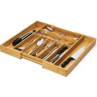 China Expandable Bamboo Kitchen Utensils Silverware Drawer Cutlery Organizer Tray for sale