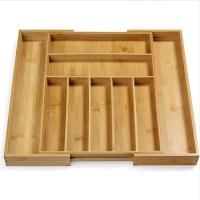 China Expandable Bamboo Kitchen Utensils Silverware Drawer Cutlery Organizer Tray for sale