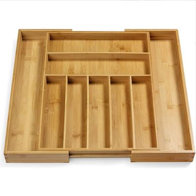 China Expandable Bamboo Kitchen Utensils Silverware Drawer Cutlery Organizer Tray for sale