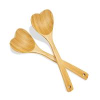 China Engraved Heart Shaped Bamboo Spoon 30cm Cooking Utensil Non Stick Safe for sale