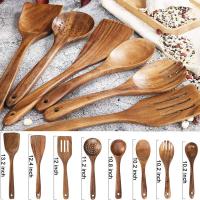 China Natural Teak Wood Nonstick Cooking Utensils Set 7 Piece Bamboo Kitchen Spoons for sale
