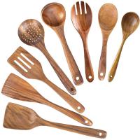 China Natural Teak Wood Nonstick Cooking Utensils Set 7 Piece Bamboo Kitchen Spoons for sale