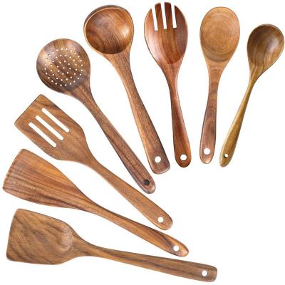 China Natural Teak Wood Nonstick Cooking Utensils Set 7 Piece Bamboo Kitchen Spoons for sale