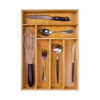 China Adjustable Bamboo Cutlery Storage Tray 9 Compartment Kitchen Drawer Organizer Divider for sale