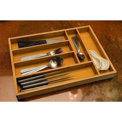 China Adjustable Bamboo Cutlery Storage Tray 9 Compartment Kitchen Drawer Organizer Divider for sale