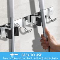 China 304 Stainless Steel Wall Mount Mop Broom Holder 3 Slots 4 Hooks 200 lbs Capacity for sale