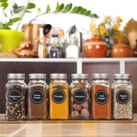 China 24 Pcs 4oz Glass Square Spice Jars with Airtight Lids and Labels for Kitchen Organization for sale