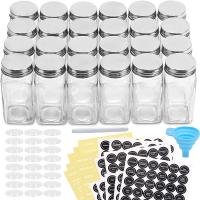 China 24 Pcs 4oz Glass Square Spice Jars with Airtight Lids and Labels for Kitchen Organization for sale