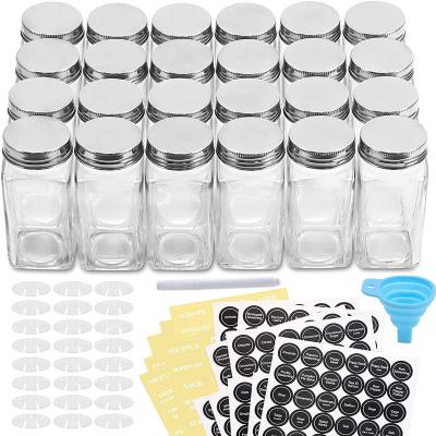 China 24 Pcs 4oz Glass Square Spice Jars with Airtight Lids and Labels for Kitchen Organization for sale