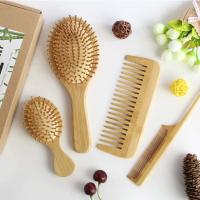 China Natural Bamboo Detangling Hair Brush Set 4-Piece Eco-Friendly Wood Comb for sale