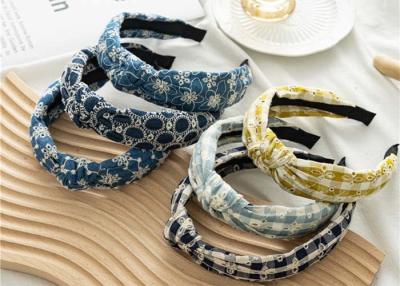 China GLH028 Hollowed-out denim knotted headband wide pressed hair women's hemmed headband hair accessories wholesale for sale