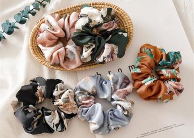 China Satin printing flowers large hair extension scrunchie headdress elastic rubber band lady hair rope accessories wholesale for sale