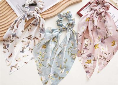 China Large satin printing girls prom hair accessories ponytail streamer flower-cloth hair European American lady headband for sale