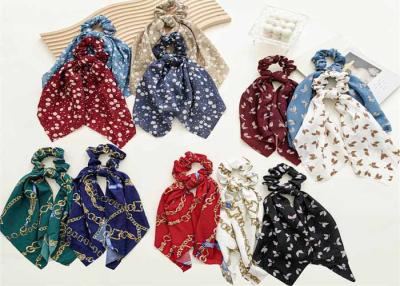China Ponytail printing logo knot streamer large-sized scrunchie chain link snow hair band two in one headscarf available for sale