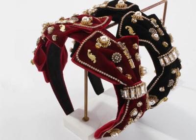 China Fashion new elegant bow with diamond-encrusted headband personality luxury cloth heavy foreman hoops for sale