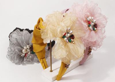 China Retro bride court style color diamond hair hoop headbands personality exaggerated cloth flower hair accessories for sale