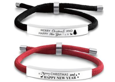 China Bracelet Christmas gift black red rope stainless steel bracelet braided rope engraved words heart logo picture yiwu for sale