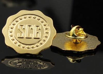 China Zinc alloy stereoscopic frosted polish badge custom gold color metal hollow out logo words brooch pin for sale