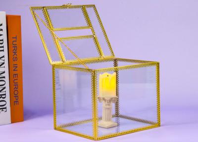 China Copper strip Gold color Clamshell square glass artifact Cosmetic Storage lamp candle Tissue box for sale