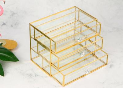 China Cosmetic Storage Box Glass drawer jewelry box household dustproof desktop skin care dresser geometric glass greenhouse for sale