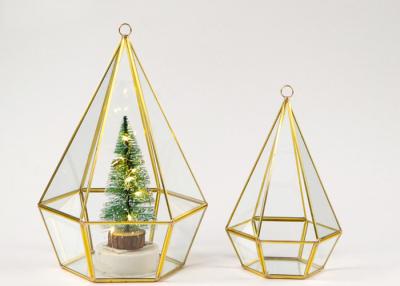 China Diamond shape copper glass artifact Christmas tree cover box gold hexagonal geometric greenhouse ornaments pendant for sale