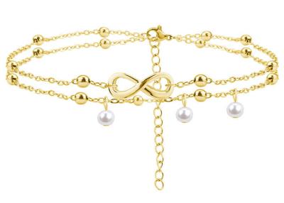 China Foot decoration titanium steel girl anklet hanging pearl bracelet stainless steel 8-character accessories yiwu wholesale for sale