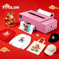 China FCOLOR Color logo Customize XP600 Roll DTF Printer T-Shirts Textiles Garments Automatic Printing Machine A3 pink Dtf Printer for sale