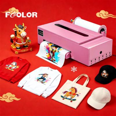 China FCOLOR Color logo Customize XP600 Roll DTF Printer T-Shirts Textiles Garments Automatic Printing Machine A3 pink Dtf Printer for sale