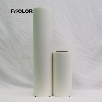 China FCOLOR Premium 75u DTF Pet Film Roll 60cm 100m Instant Hot Peel Double Sided Heat Transfer Paper for Garment Printing for sale