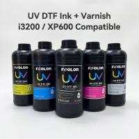 China FCOLOR Odorless UV DTF Ink Set CMYK W Varnish for Epson I3200 XP600 I1600 Printer Crystal Sticker Transfer Film Printing 1000ml for sale