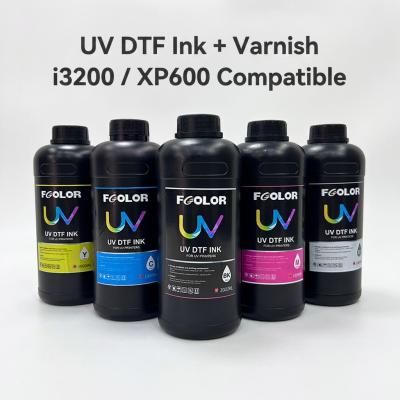 China FCOLOR Odorless UV DTF Ink Set CMYK W Varnish for Epson I3200 XP600 I1600 Printer Crystal Sticker Transfer Film Printing 1000ml for sale