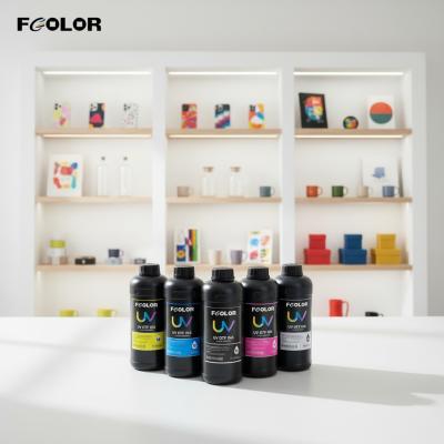 China FCOLOR Hard UV Ink for Epson DX5 DX7 TX800 Fast Curing LED UV Inkjet Ink for Glass Bottle Phone Case Flatbed Printing for sale