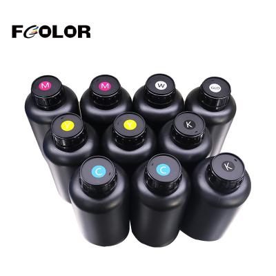 China Fcolor Wholesale UV DTF Ink Supplier CMYKW and Vanish logo Printing Machine Led Uv Curable Ink for epson I3200 U1 Printhead for sale