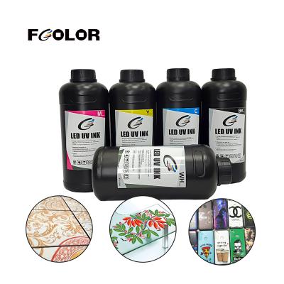 China FCOLOR CMYK White 5 Colors UV LED Curable Ink for Epson I3200 Leather Printing for sale
