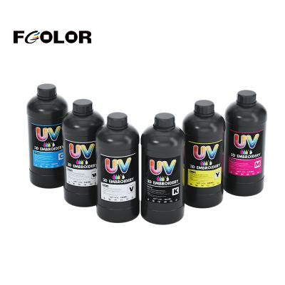 China FCOLOR 1000ML Xp600 I3200 I1600 UV Ink 3D Embroidery Imitation AB Transfer Film UV DTF Ink for Textile T Shirt Inkjet Printer for sale