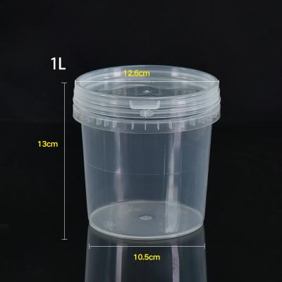 China Printing Silk Screen Printing 1L 100pcs Set Transparent Plastic Bucket for Food Storage for sale
