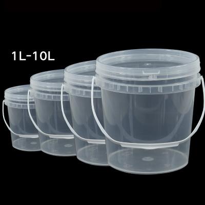 China Food Grade Round Clear PP Plastic Buckets With Pastic Handle and Silk Screen Printing for sale
