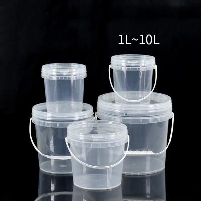 China 1L-10L Round Custom Printed Candy Cookie Clear Plastic Bucket With Leak Proof Lid Sample for sale