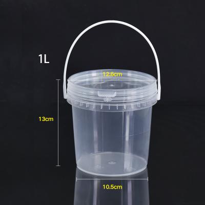 China 1L Clear Plastic Bucket With Pull-Ring Lid for Food Grade Packaging Needs for sale