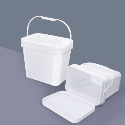 China 3 Liter Rectangular Plastic Bucket Pail with Seal Lid and Handle for Industrial Packaging of Pigments and Paint for sale