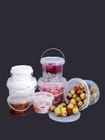 China 600ML Tamper Proof Cookie Bucket Plastic Food Container With Lid Handle 100% Material for sale